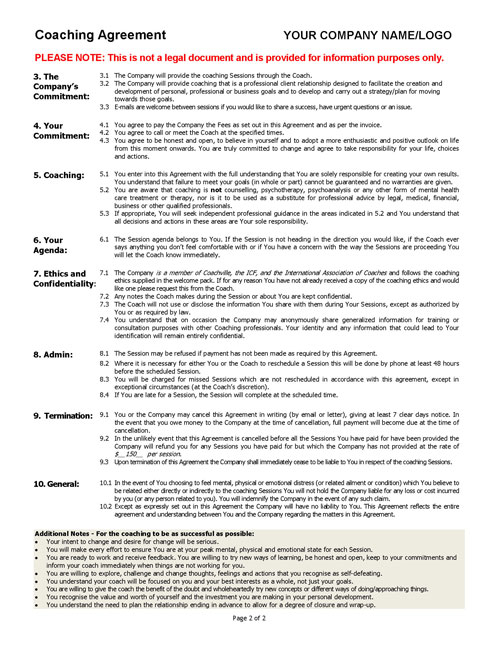 Coaching Agreement Contract TEMPLATE Sample Coaching Tools From The Coaching Agreement Contract TEMPLATE Sample Coaching Tools From The