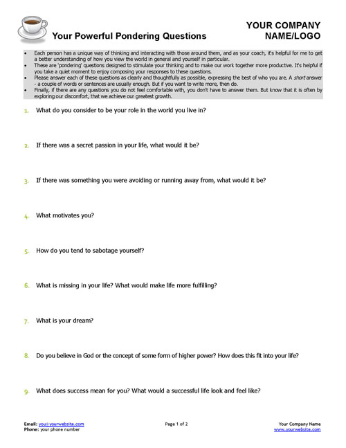 Powerful Pondering Questions Tool | Coaching Tools from The Coaching ...