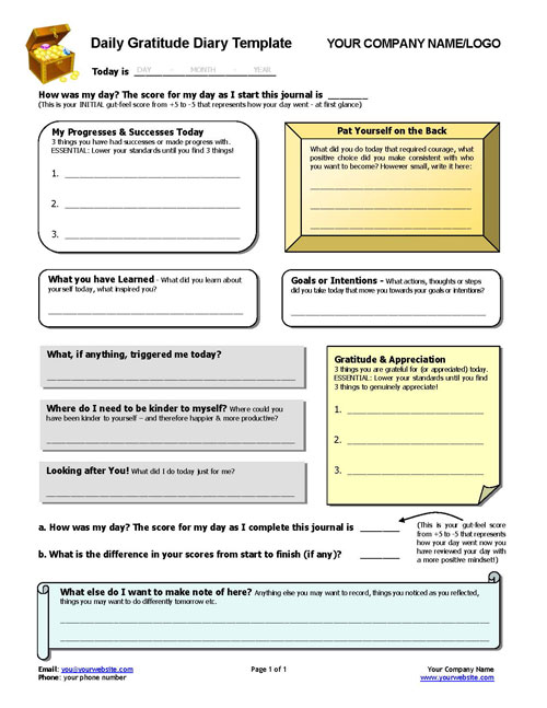 Daily Gratitude Diary Template Coaching Tools From The Coaching Tools 