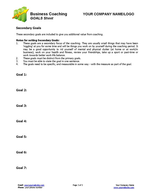 Business Coaching - Coaching Goals Sheet | Coaching Tools from The ...