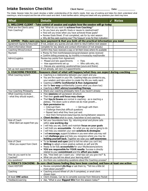 Intake Session TEMPLATE Checklist | Coaching Tools from The Coaching ... Intake Session TEMPLATE Checklist | Coaching Tools from The Coaching ...