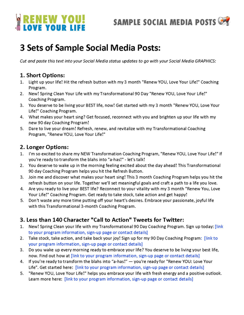 Renew YOU, Love Your Life! Coaching Program | Coaching Tools from The ...